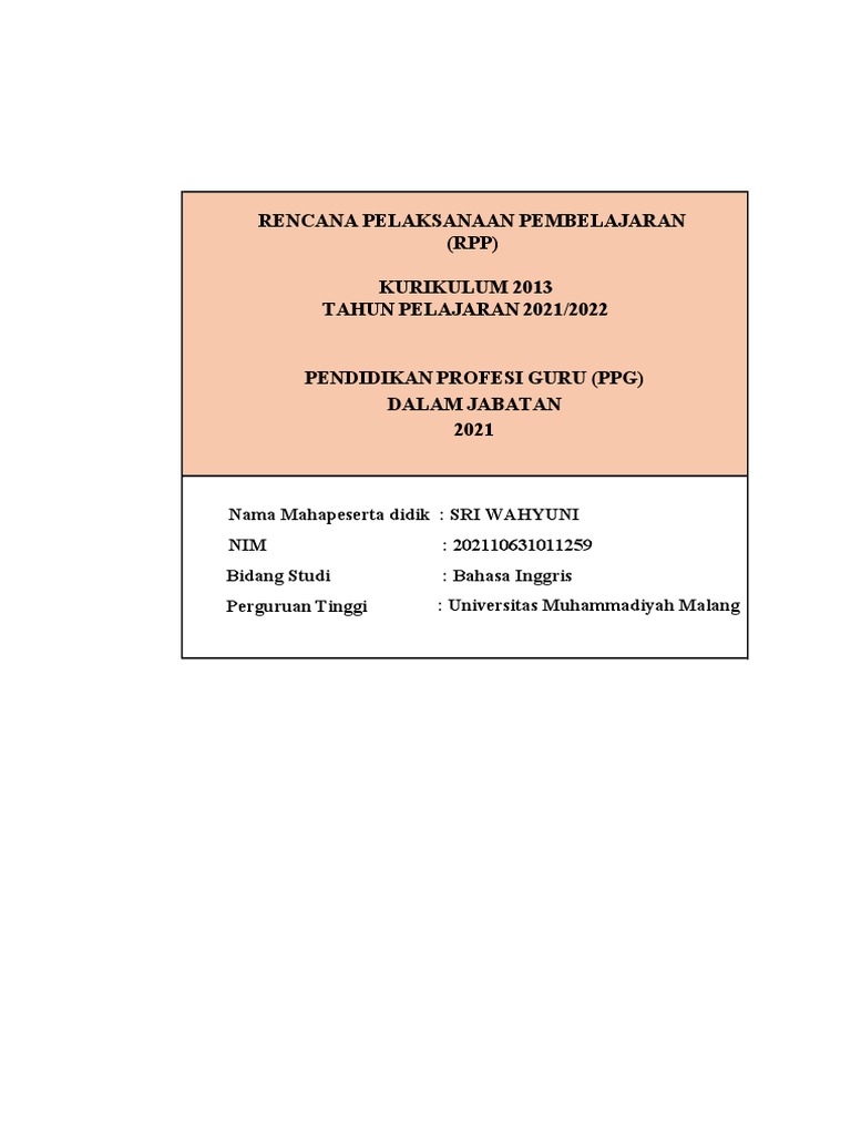 RPP - Sri Wahyuni - Procedure Text | PDF | Seni