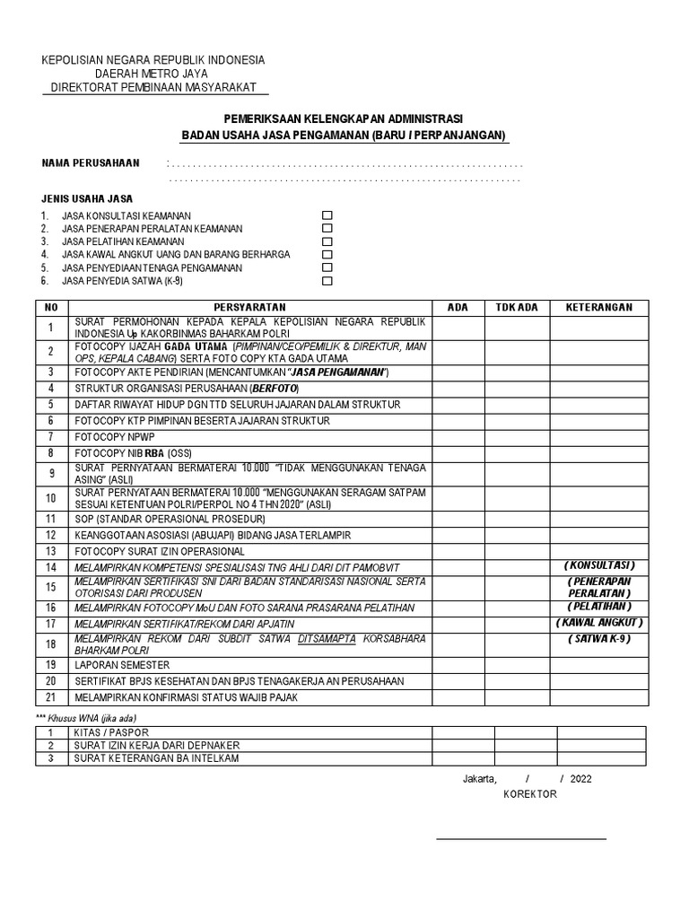 Checklist Persyaratan Permohonan Baru Surat Rekomendasi | PDF