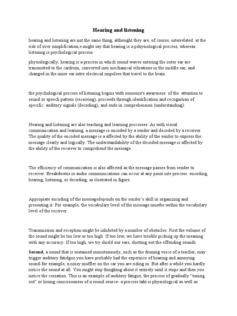 Hearing and Listening | PDF | Hearing | Sound