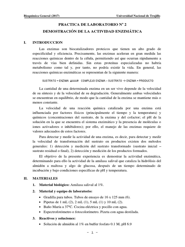Practica de Laboratorio | Descargar gratis PDF | Enzima | Química