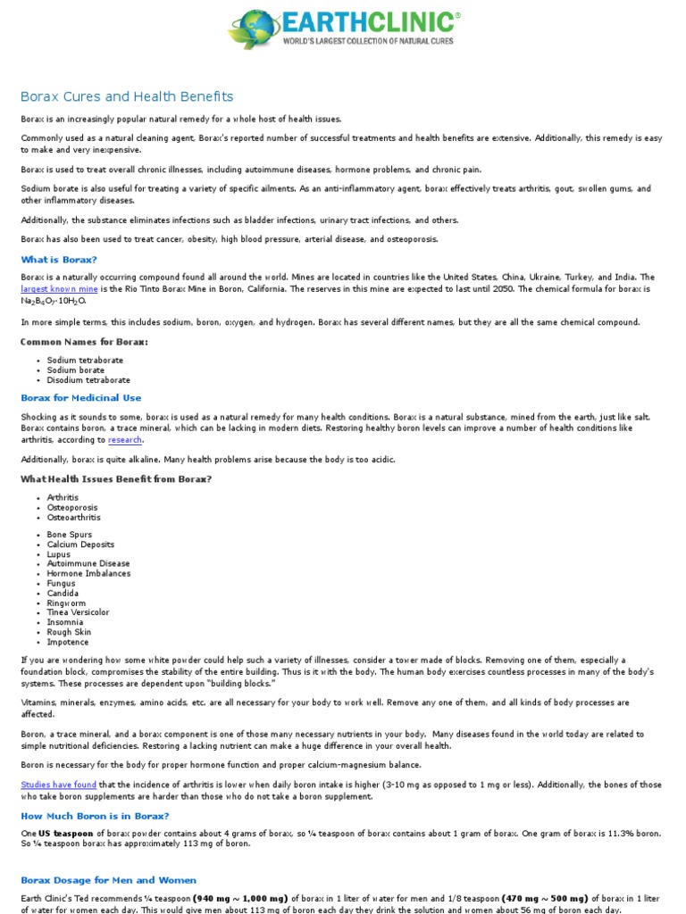 Earth Clinic - Borax Cures and Health Benefits | Download Free PDF ...