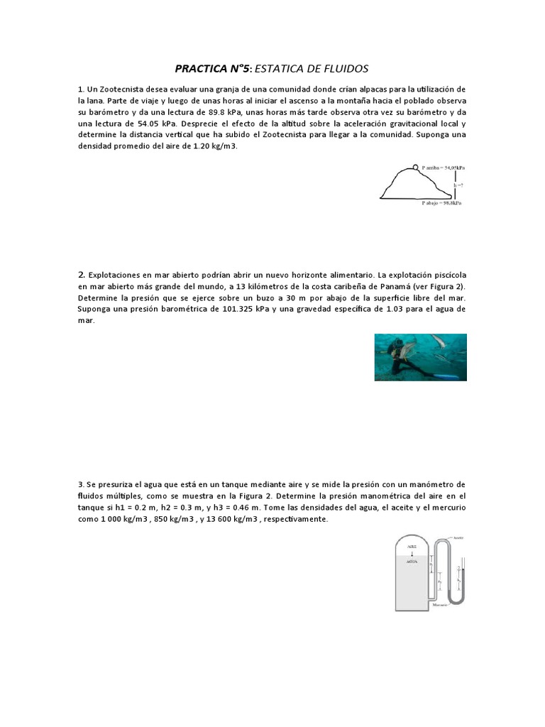Practica n5 de Fluidos para Resolver | PDF | Presión | Pascal (Unidad)