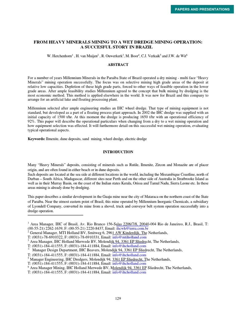 5 - Herchenhorn, Et Al - From Heavy Minerals Mining To A Wet Dredge Mining Operation | PDF ...
