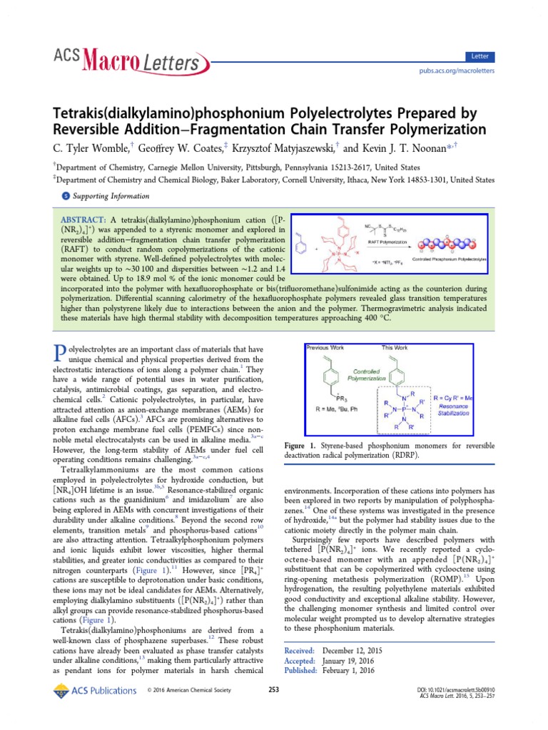ACS Macro Lett 2016, 5, 253 RAFT Con Polielectrolitos e Isopreno | PDF | Copolymer | Polymers