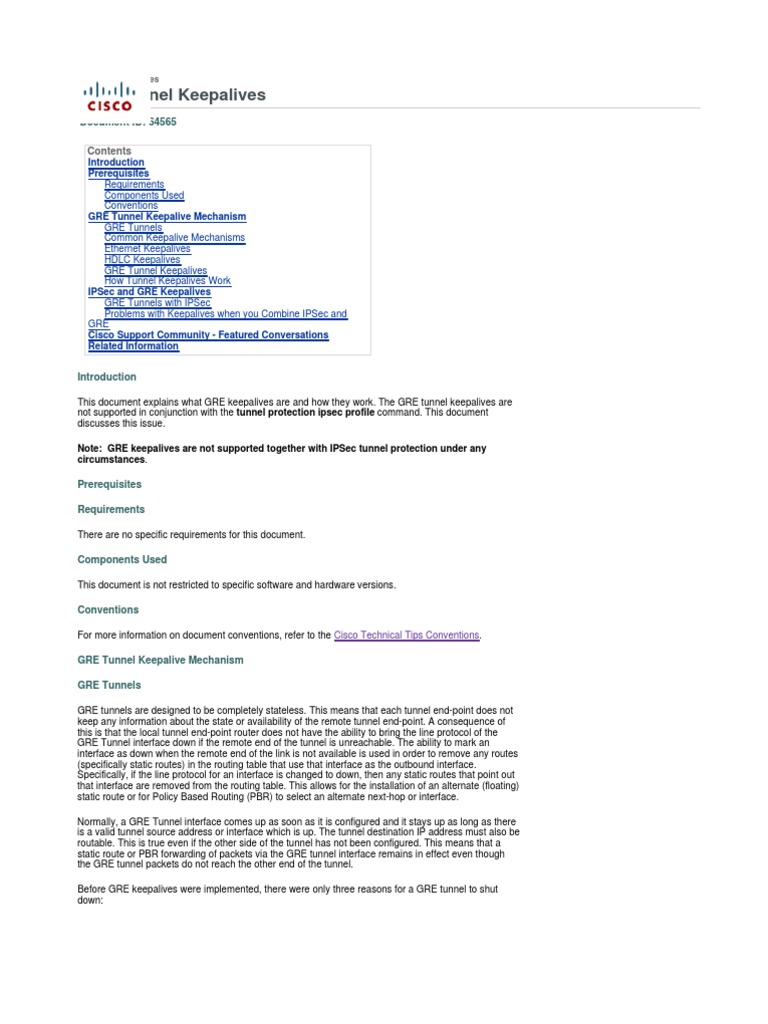 GRE Tunnel Keepalive | PDF | Router (Computing) | Internet Protocols
