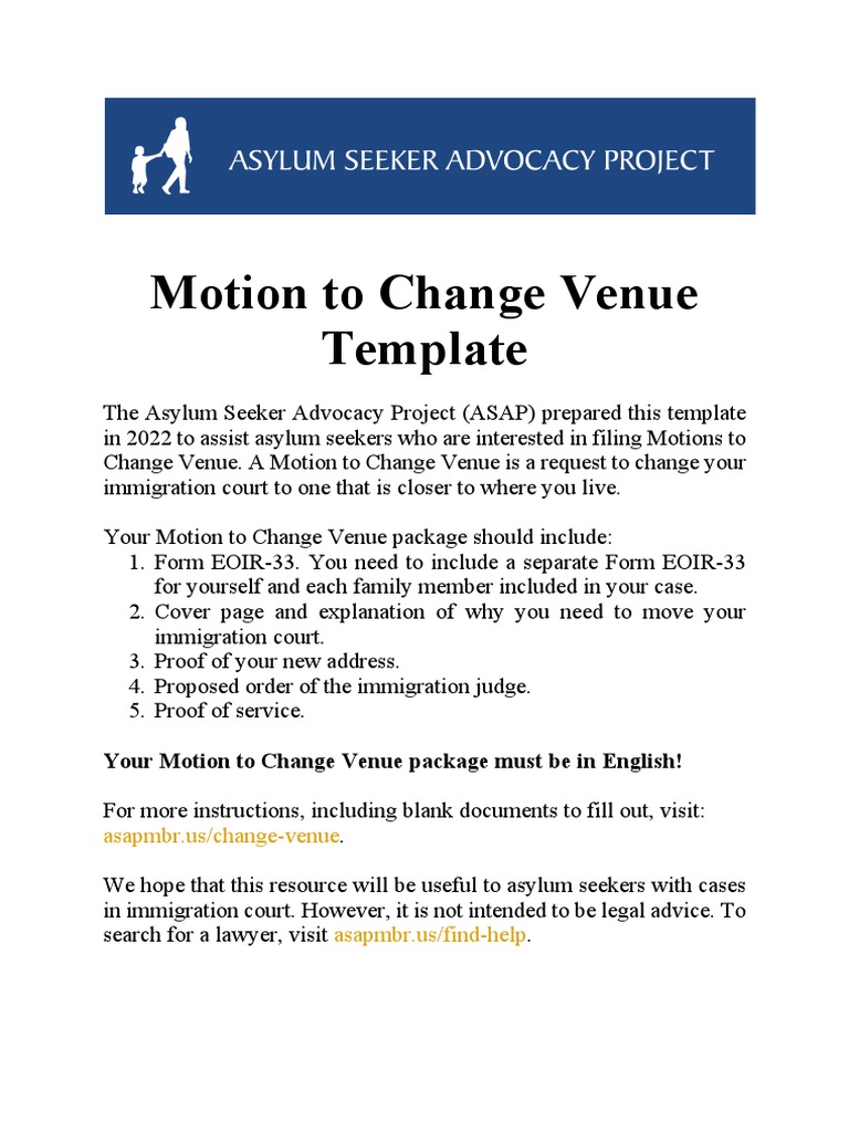 Motion Venue Change Instruction Booklet | PDF | Removal Proceedings ...