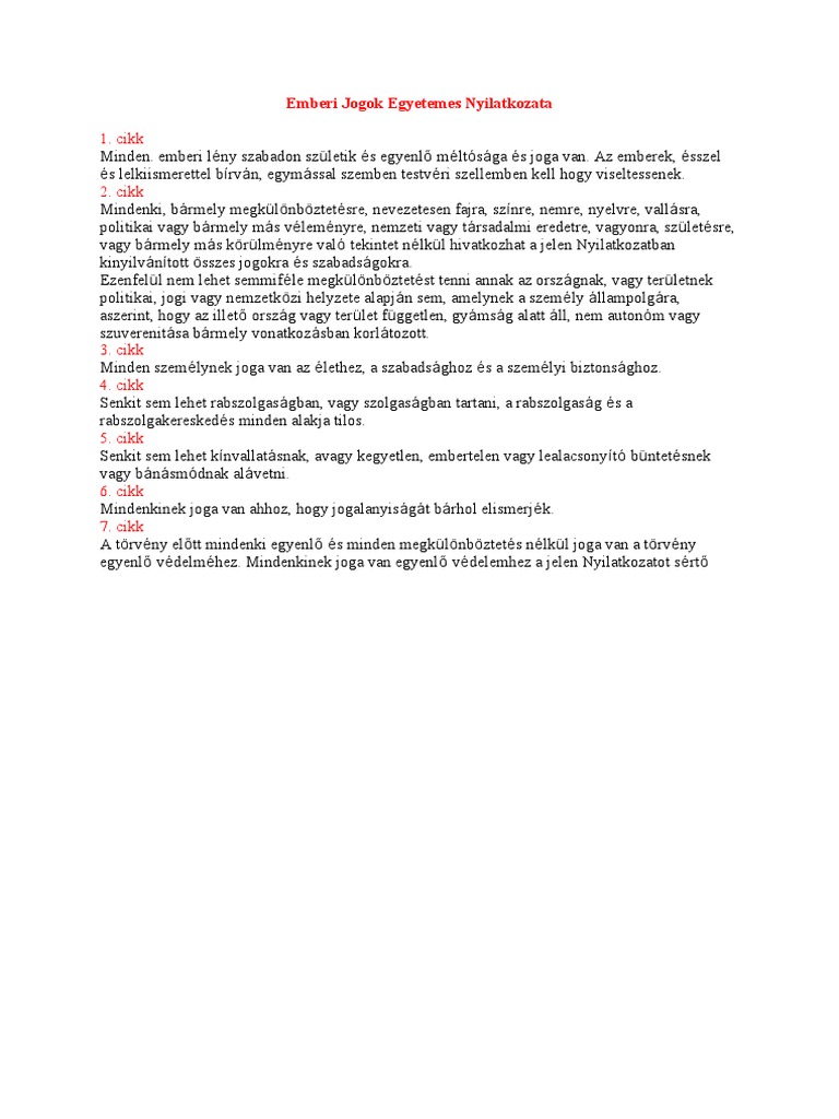 Emberi Jogok Egyetemes Nyilatkozata | PDF