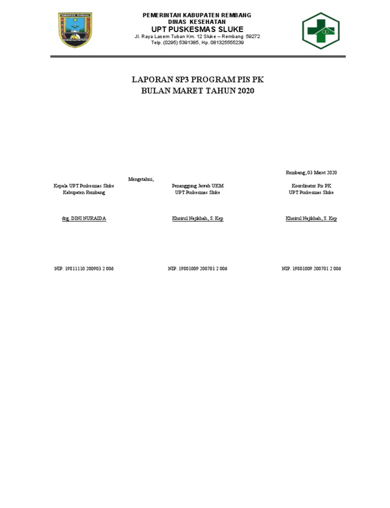 Laporan SP3 Program PIS PK Maret 2020 | PDF