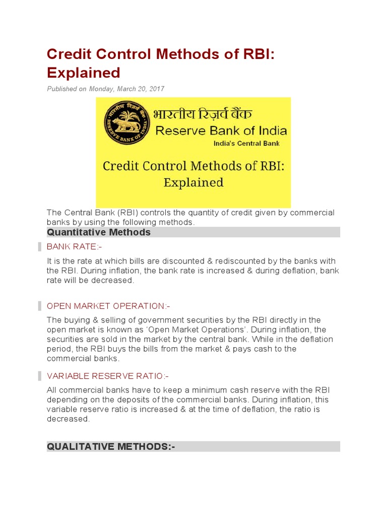 RBI Credit Control Methods Guide | PDF | Reserve Bank Of India | Banks