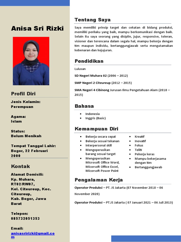 CV - Anisa Sri Rizki Terbaru | PDF