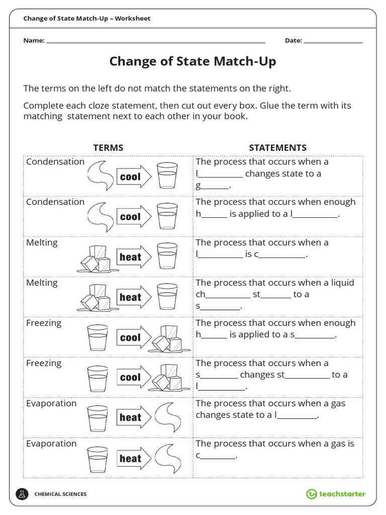 Change of State Worksheet Answers | PDF | Evaporation | Melting