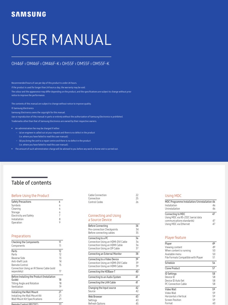Operation User Manual For Samsung Displays | PDF | Electrical Connector ...