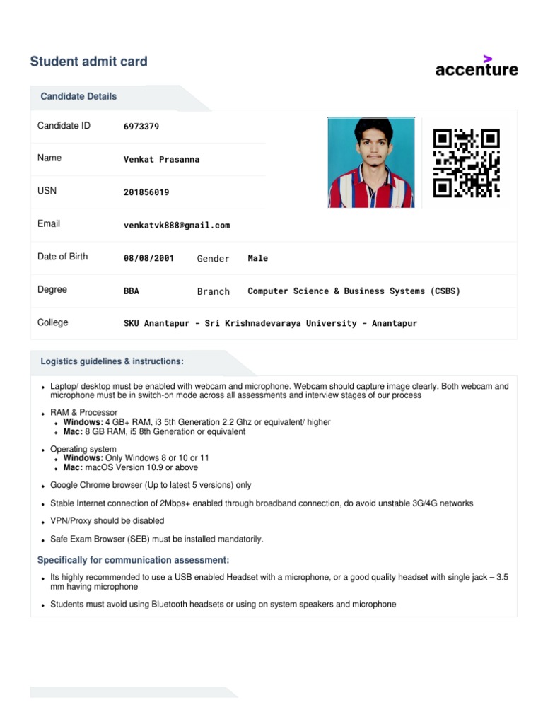 Student Admit Card Guidelines for Accenture | PDF | Privacy | Privacy ...