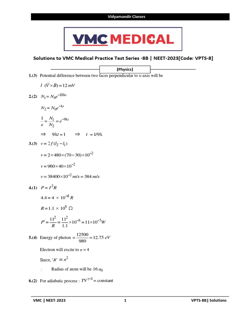 SOLUTIONS-Medical (VPTS-8) Practice Test Series-8 (Phase-B) (30!03!2023 ...