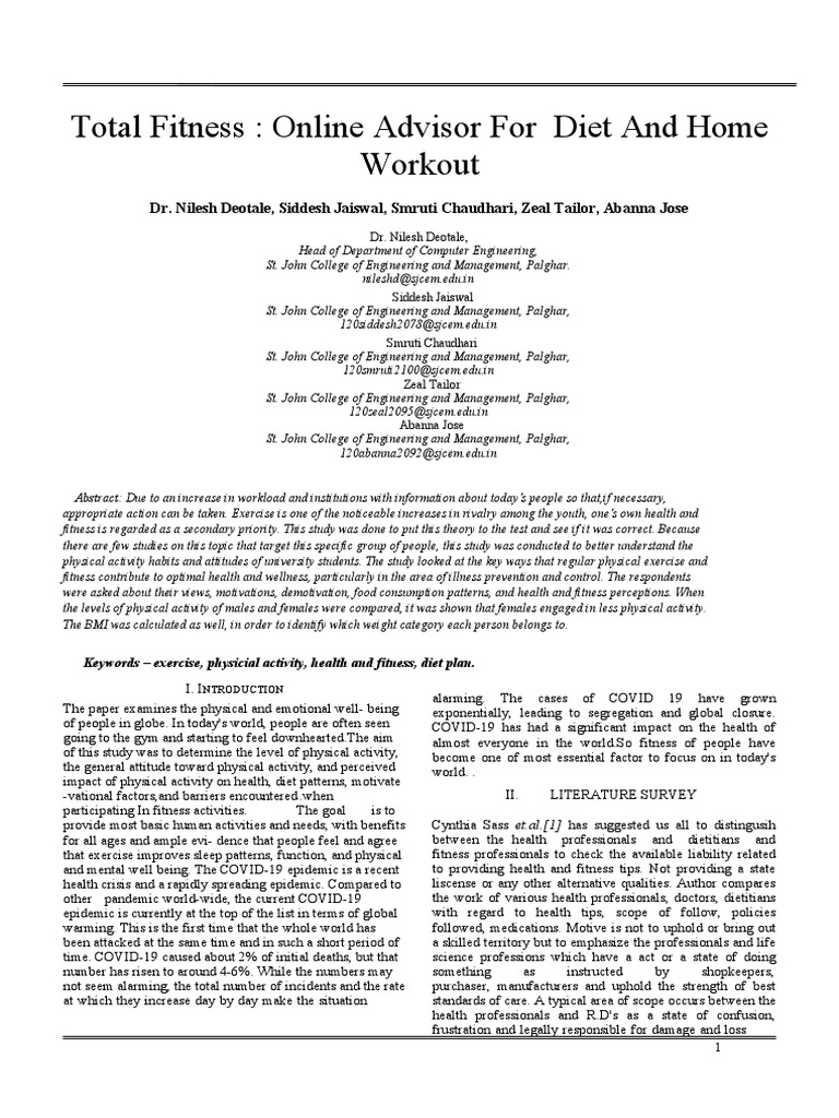 Total Fitness: An Online Advisor For Diet and Home Workout | PDF ...