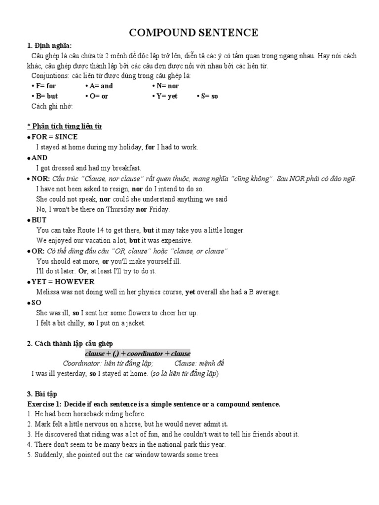 Anh 10 - GS - Compound Sentence | PDF