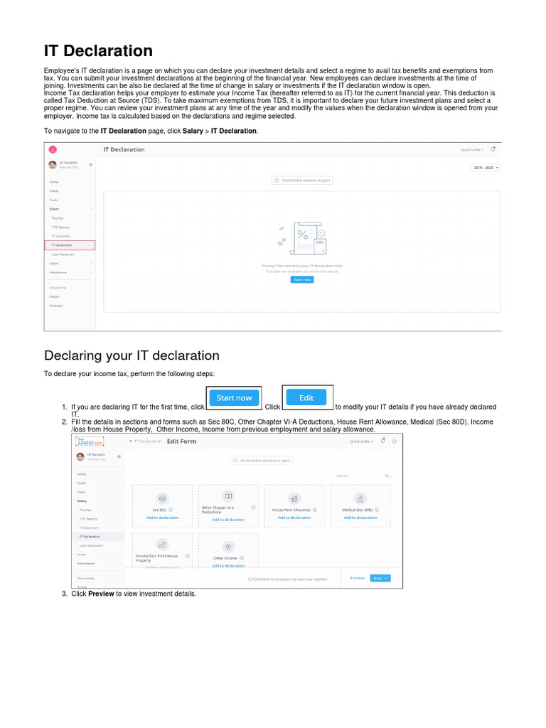 IT Declaration Process | PDF | Taxes | Payroll Tax