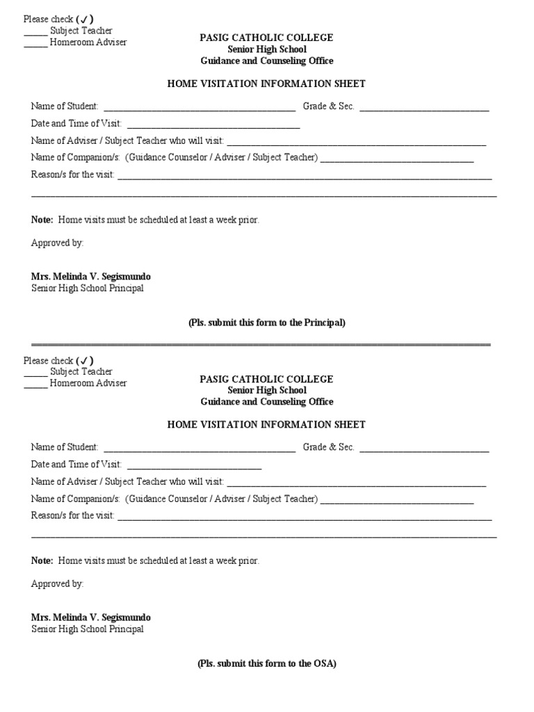 SHS Homevisit Form | PDF