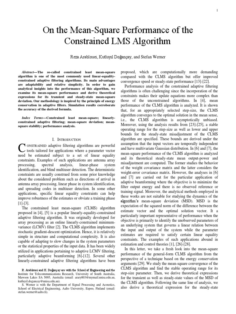 On The Mean-Square Performance of The Constrained LMS Algorithm | PDF | Matrix (Mathematics ...