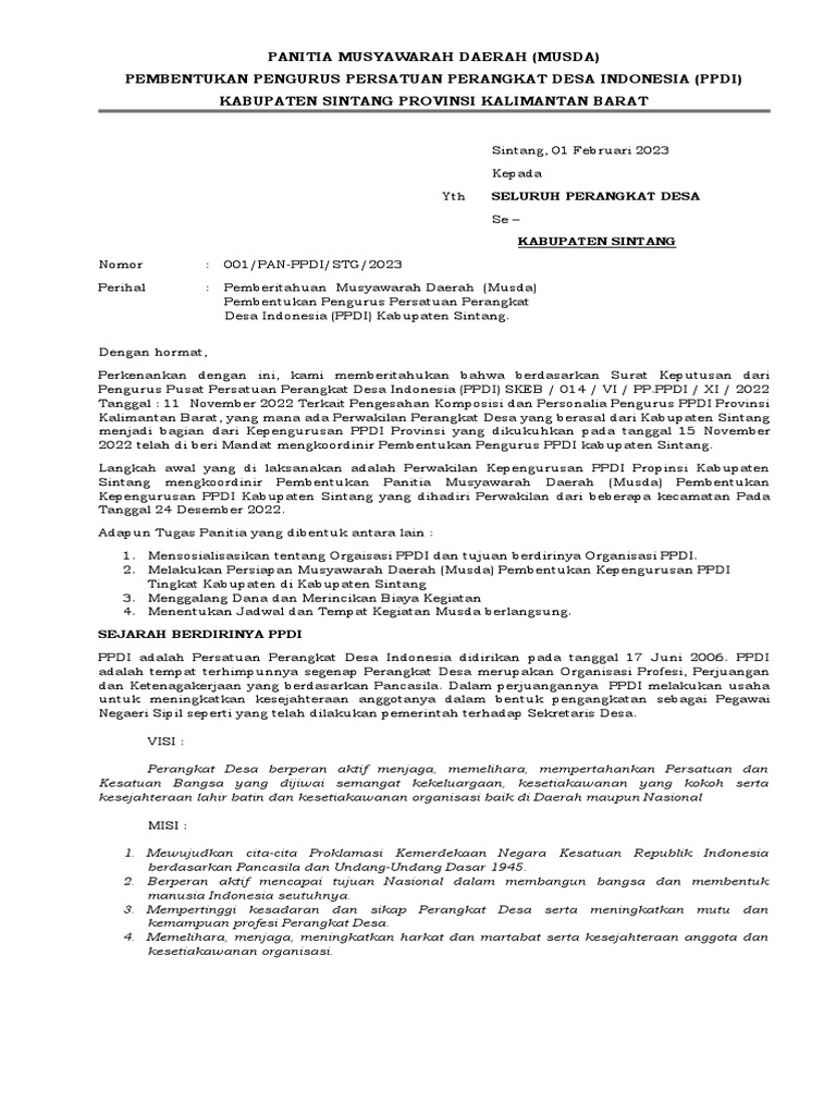 Surat Pemberitahuan Musda Ppdi | PDF