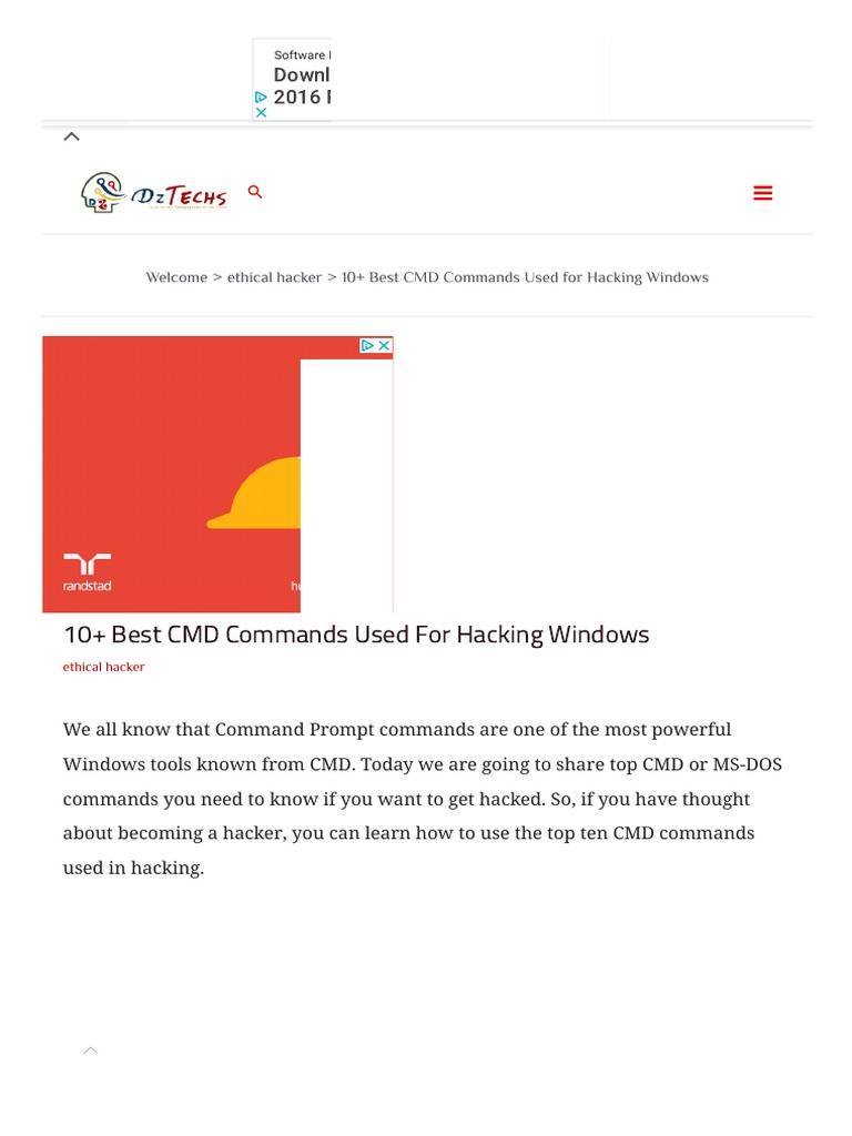 10+ Best CMD Commands Used For Windows Hack - DZ Techs | PDF | Ip Address | I Pv6
