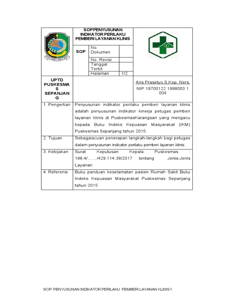 9.1.2 Ep3 Sop Penyusunan Indikator Perilaku Pemberi Layanan Klinis ...