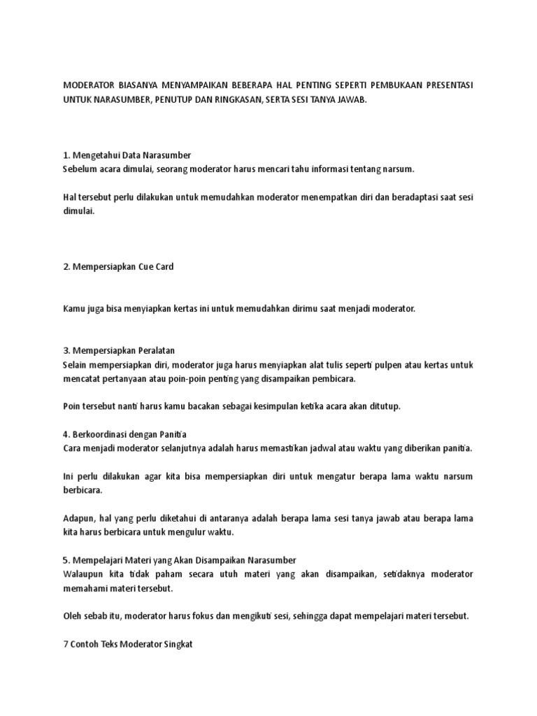 Panduan Moderator Acara | PDF