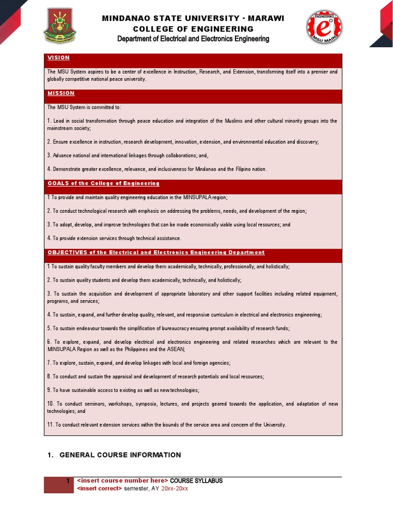 COE Syllabus Template For EE Only Updated 11-20 v3 | PDF | Engineering | Engineering Design Process