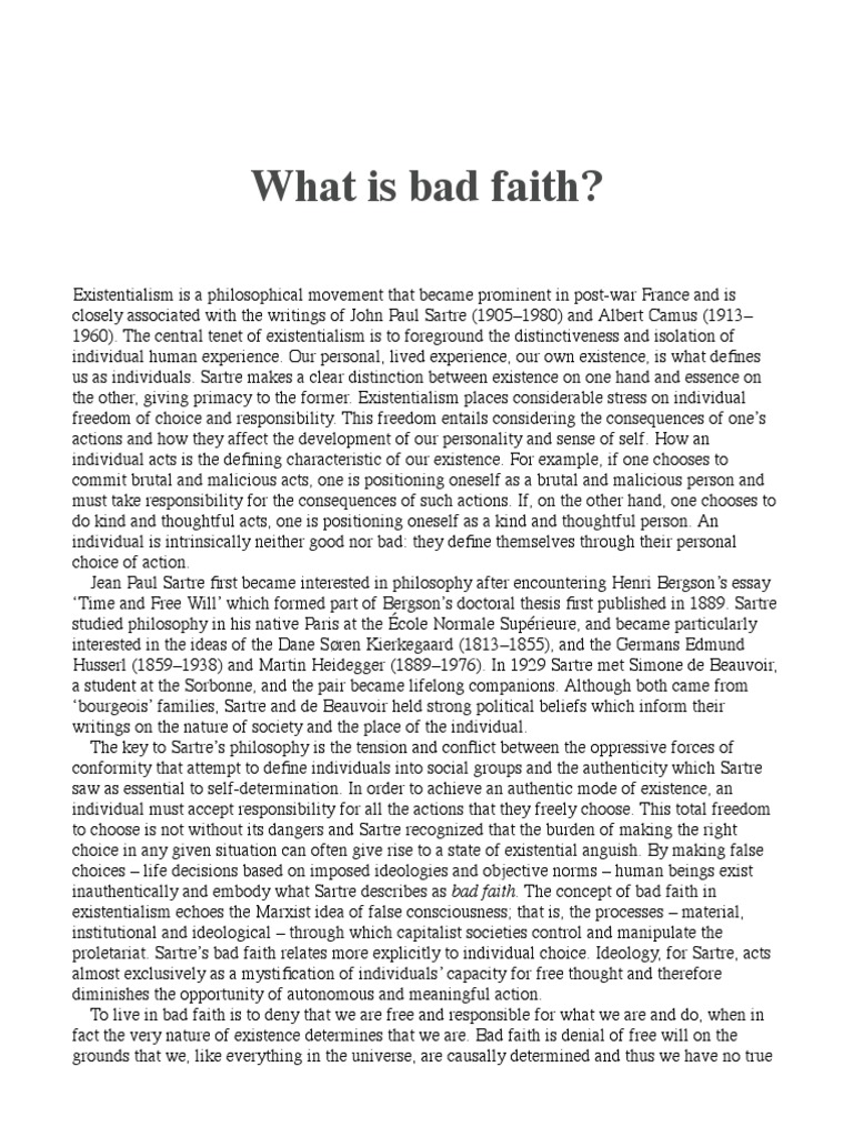 Alain Stephen - What Is Bad Faith-W6 | PDF | Existentialism | Jean Paul ...