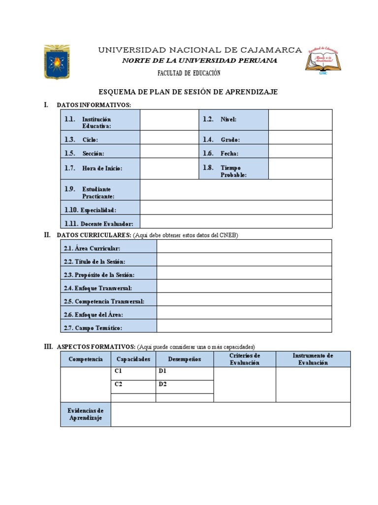 Esquema de Sesion de Aprendizaje | PDF