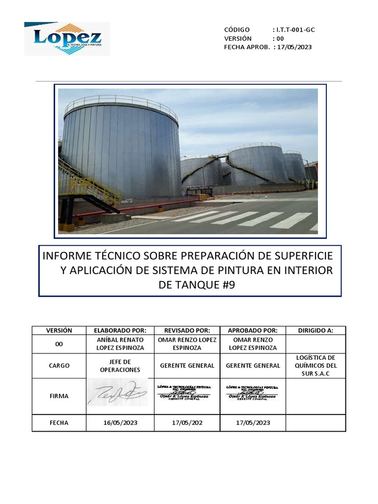 Informe Mantenimeinto Tanque 9 | PDF | Procesos de negocio | Sector secundario de la economía