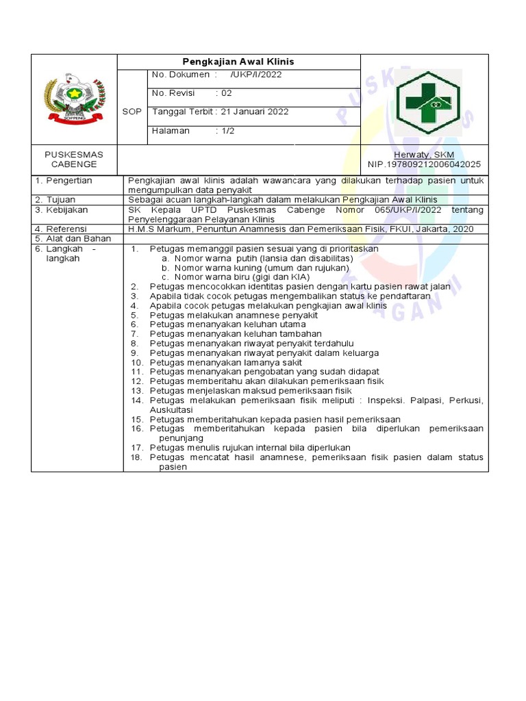 SOP Pengkajian Awal | PDF | Sains & Matematika