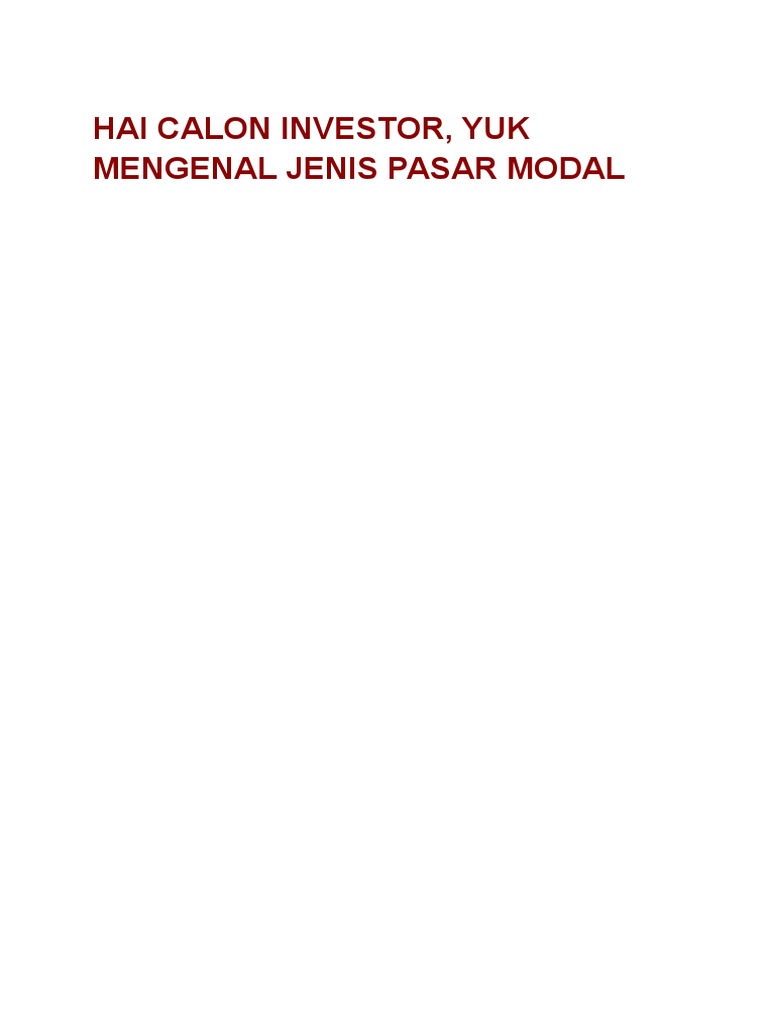 Memahami Pasar Modal: Perdana vs Sekunder | PDF | Pengelolaan Keuangan ...