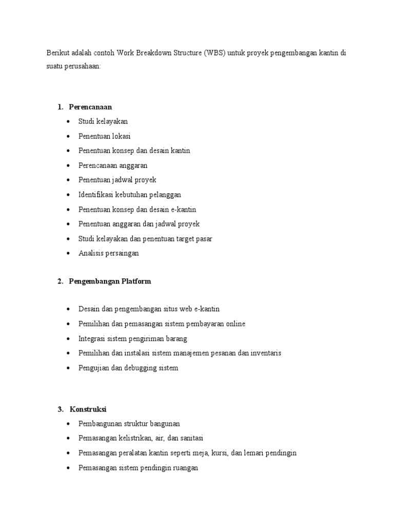 Berikut adalah contoh Work Breakdown Structure | PDF