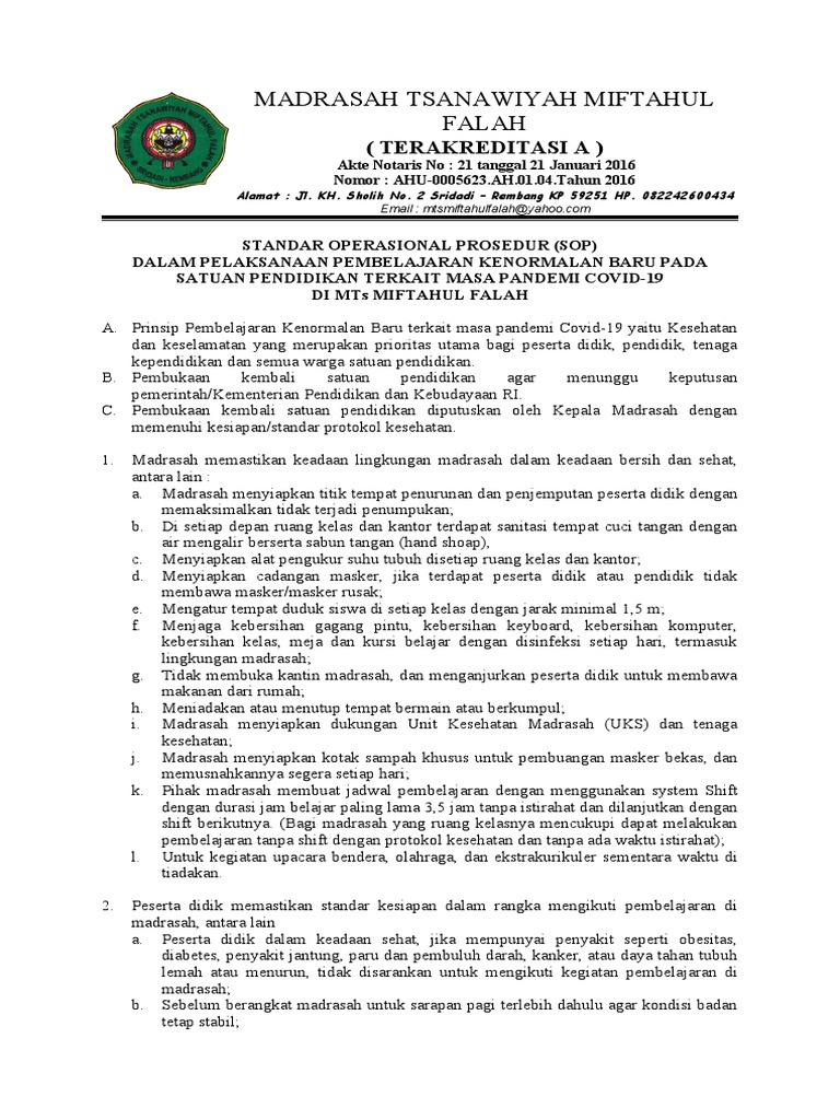 Sop New Normal Pendidikan | PDF | Kesehatan Holistik