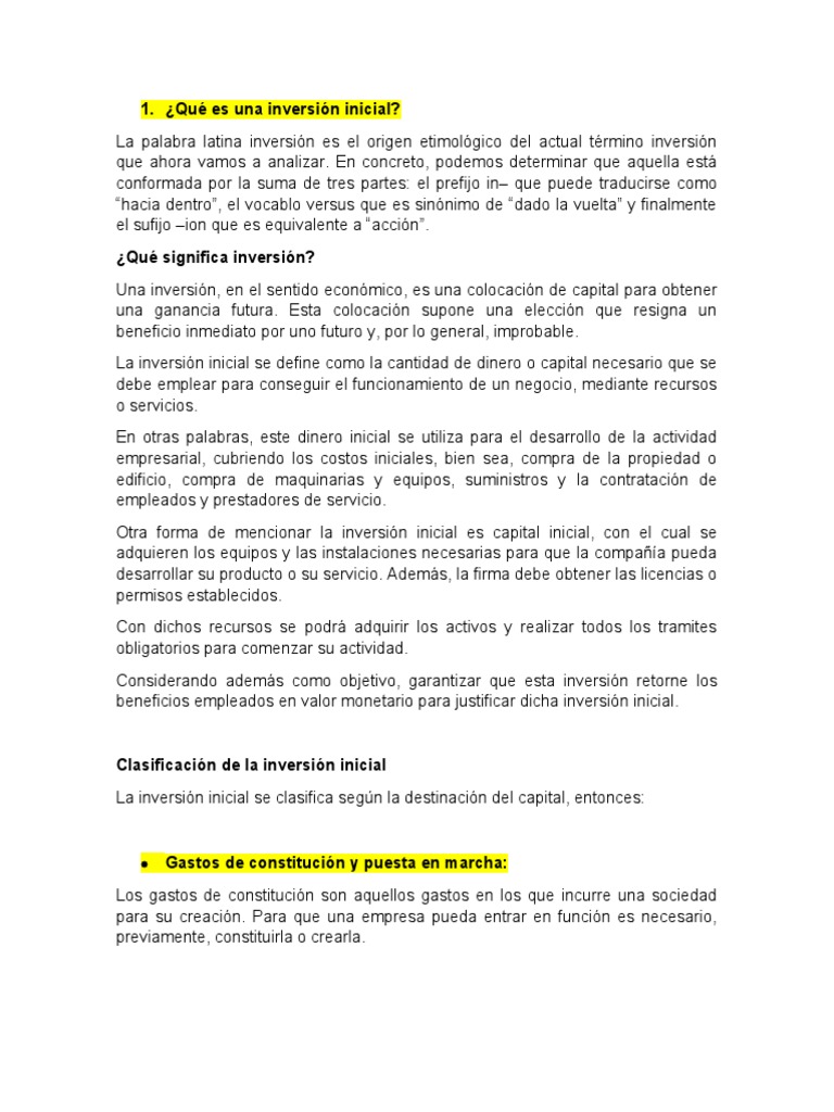 Qué Es Una Inversión Inicial y Como Se Calcula Saber 1 y 2 | PDF | Tasa ...