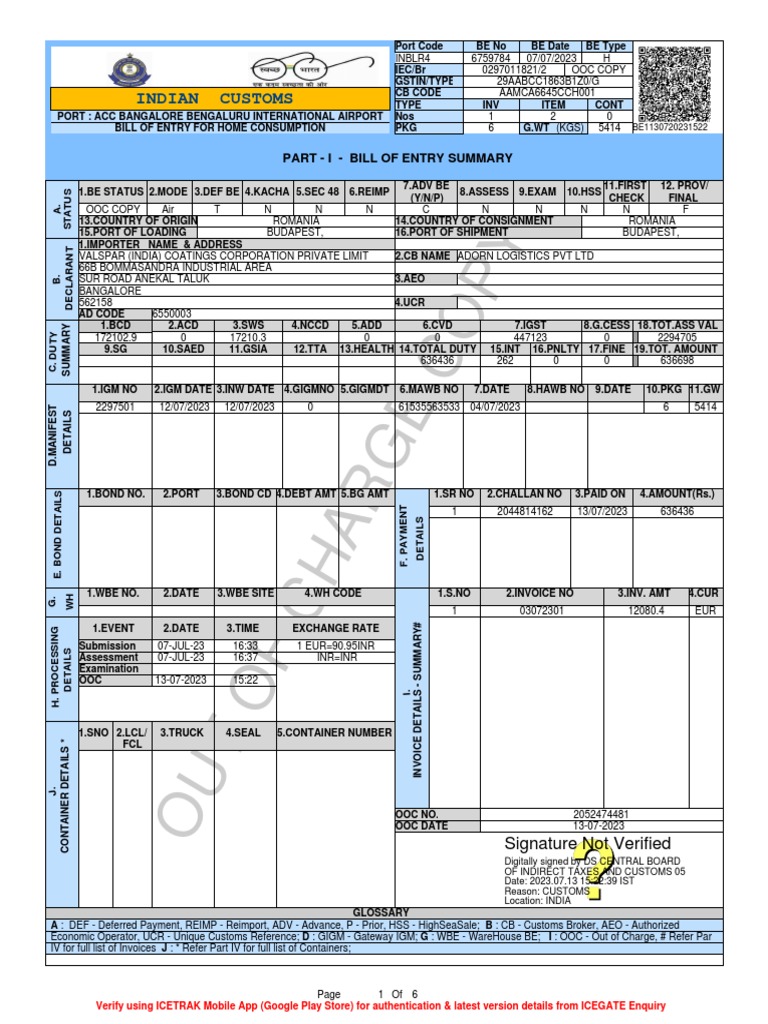 675978407072023INBLR4BE1130720231522 | PDF | Invoice | Business