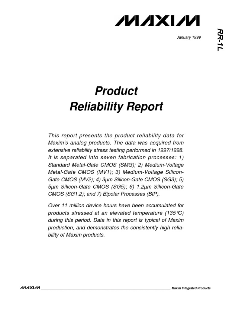 Product Reliability Report: January 1999 | PDF | Reliability ...
