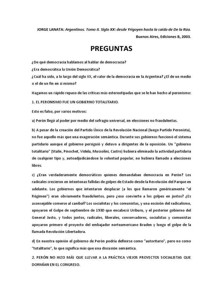 Lanata Preguntas | PDF | Democracia | Ideologías políticas