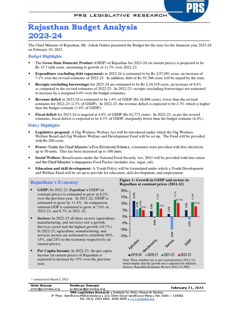 State Budget Analysis 2023-24 Rajasthan | PDF | Government Budget Balance | Gross Domestic Product
