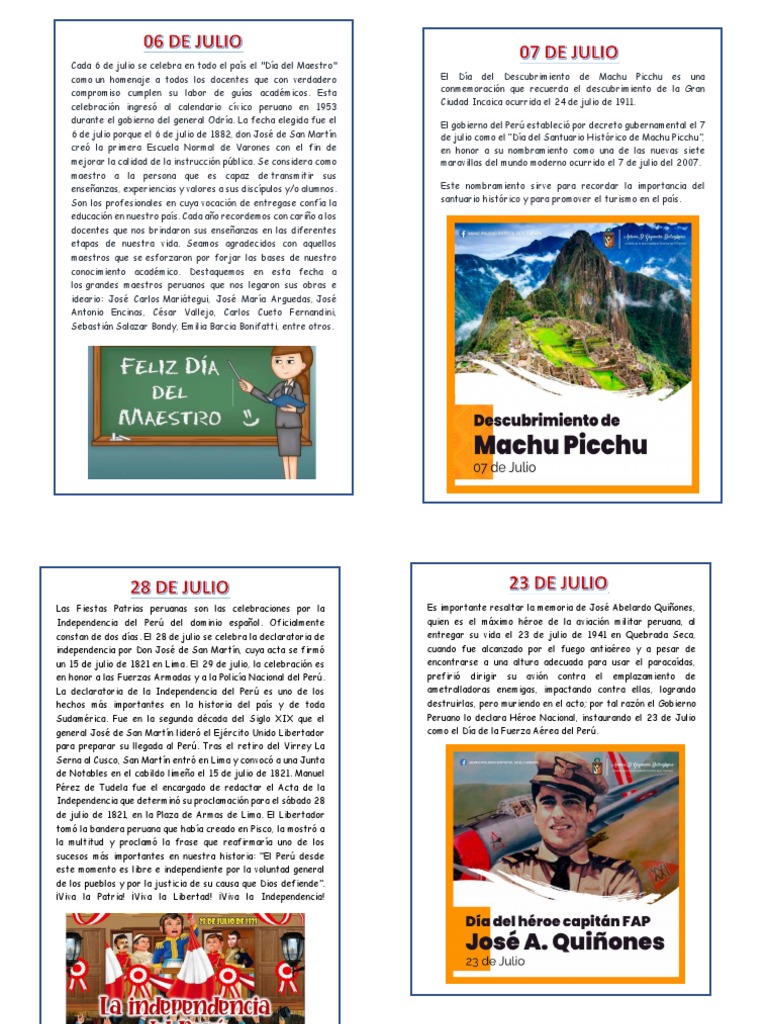 Fechas Cívicas de Julio en Perú | PDF | Perú | América del Sur