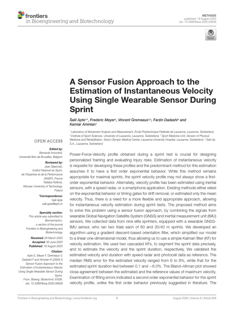 A Sensor Fusion Approach To The Estimation of Instantaneous Velocity Using Single Wearable ...