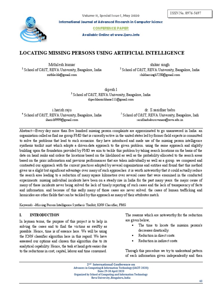 Finding Missing Person Using Ai | PDF | Statistical Classification | Artificial Intelligence
