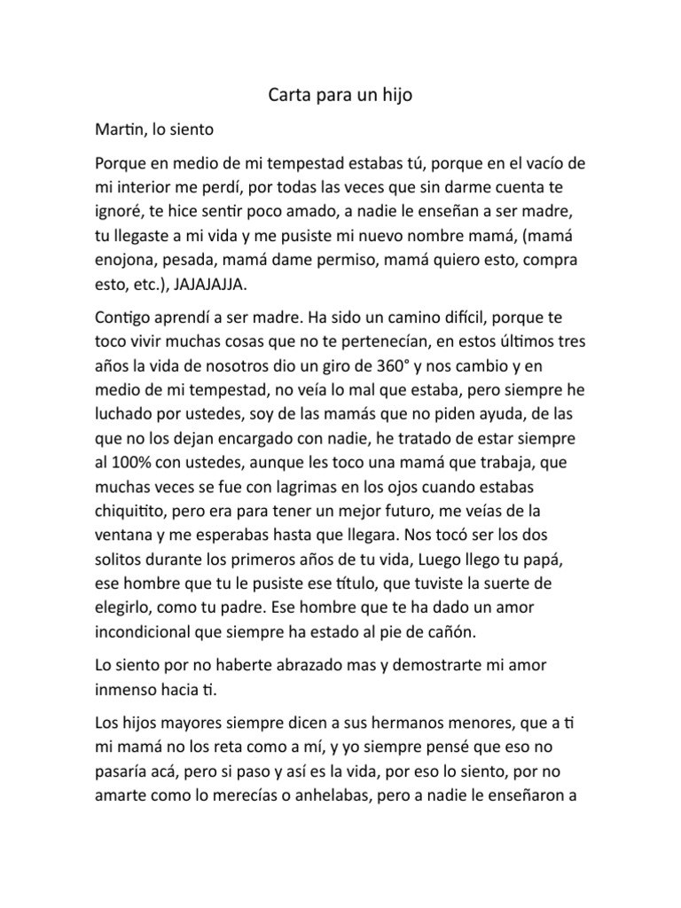 Carta de amor a mi hijo mayor | PDF | Amor