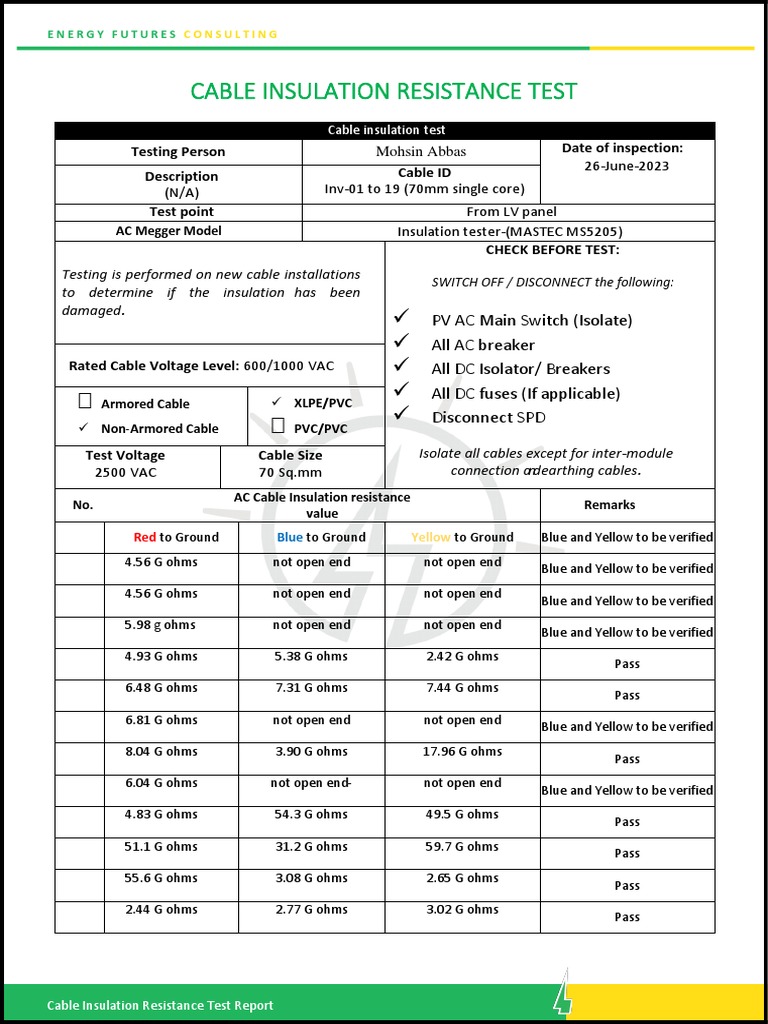 INVERTER AC Cable Insulation Test | PDF | Alternating Current ...