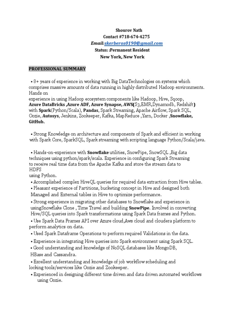 Dice Resume CV SN | PDF | Apache Spark | Apache Hadoop Dice Resume CV SN | PDF | Apache Spark | Apache Hadoop