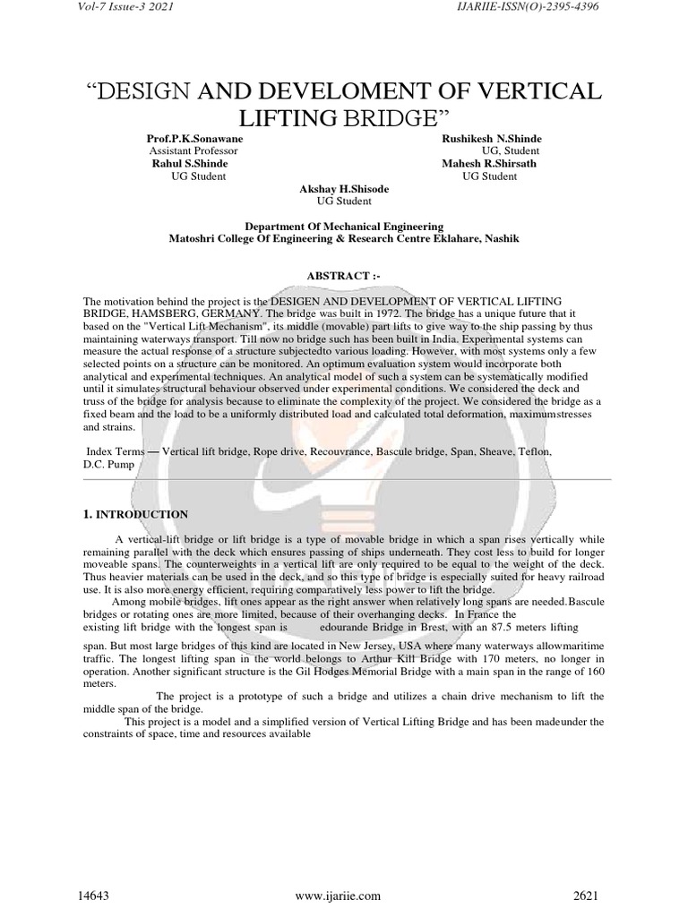 Design and Develoment of Vertical Lifting Bridge Ijariie14643 | PDF ...