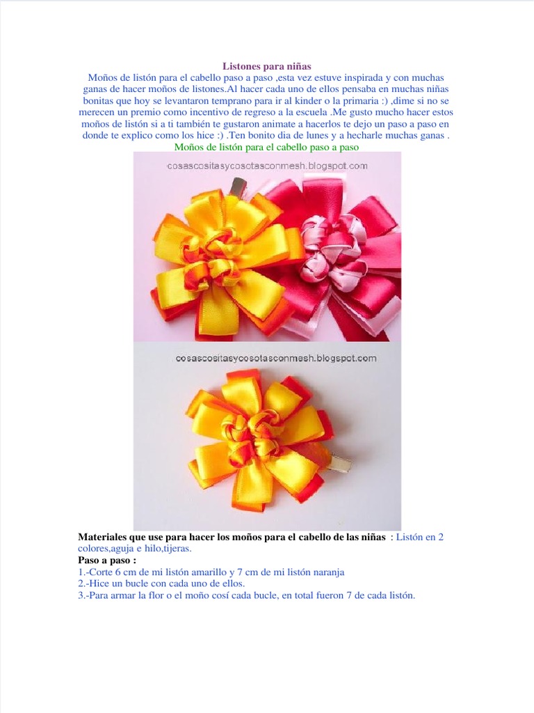 Moños de Listón para Niñas: Guía Paso a Paso | PDF | Hogar, jardinería ...