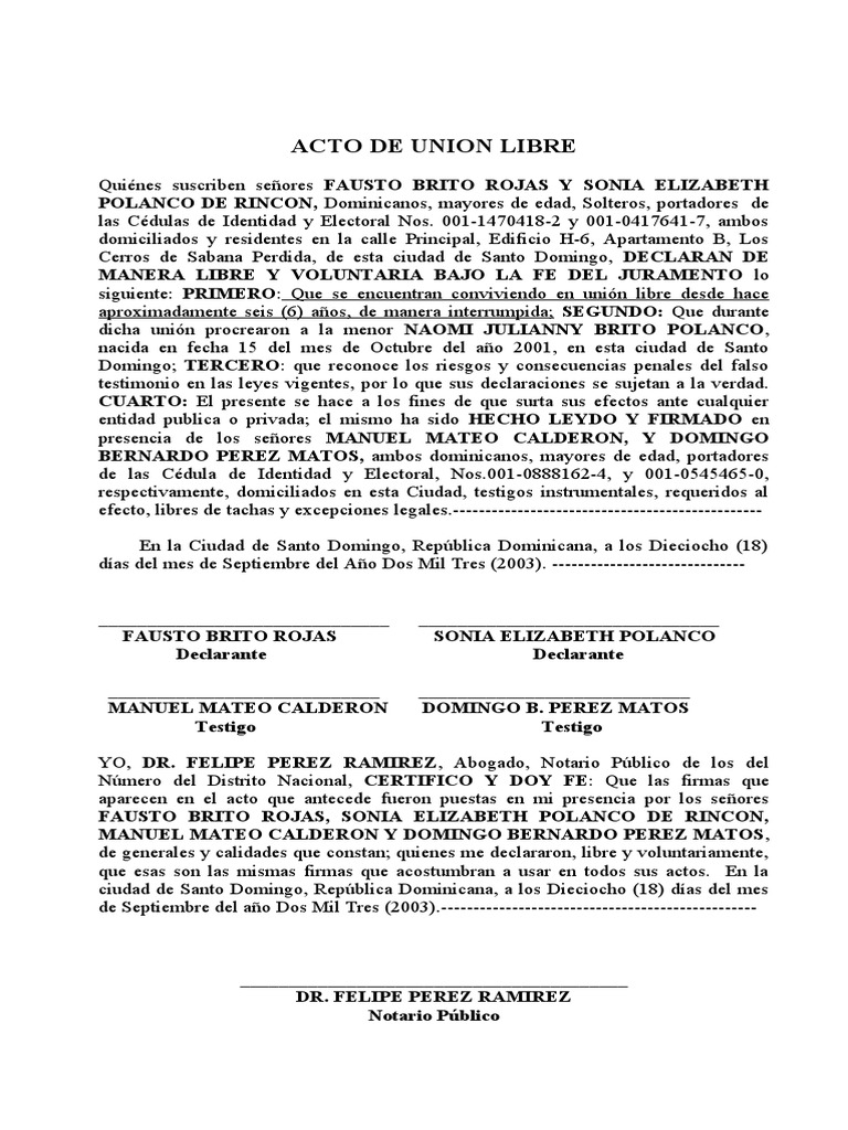 Acto de Union Libre | PDF | República Dominicana | Justicia