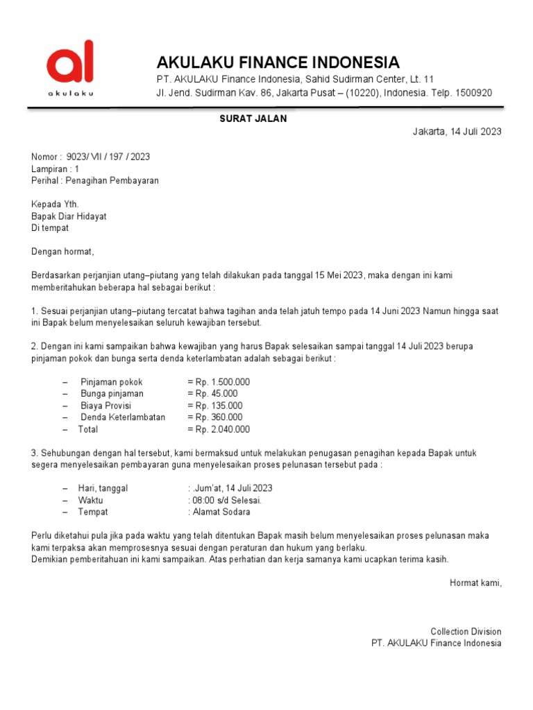 Contoh Surat Penagihan Pembayaran | PDF